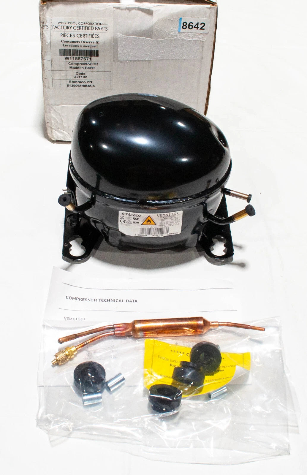 Whirlpool Refrigerator Compressor Part W11557671 – PartsNet